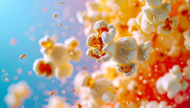 Exploding Popcorn Burst with Vibrant Orange and Blue Background Stock ...