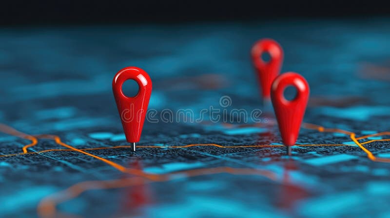 Dynamic Scene of Red Location Pins on a Digital Map, Symbolizing ...
