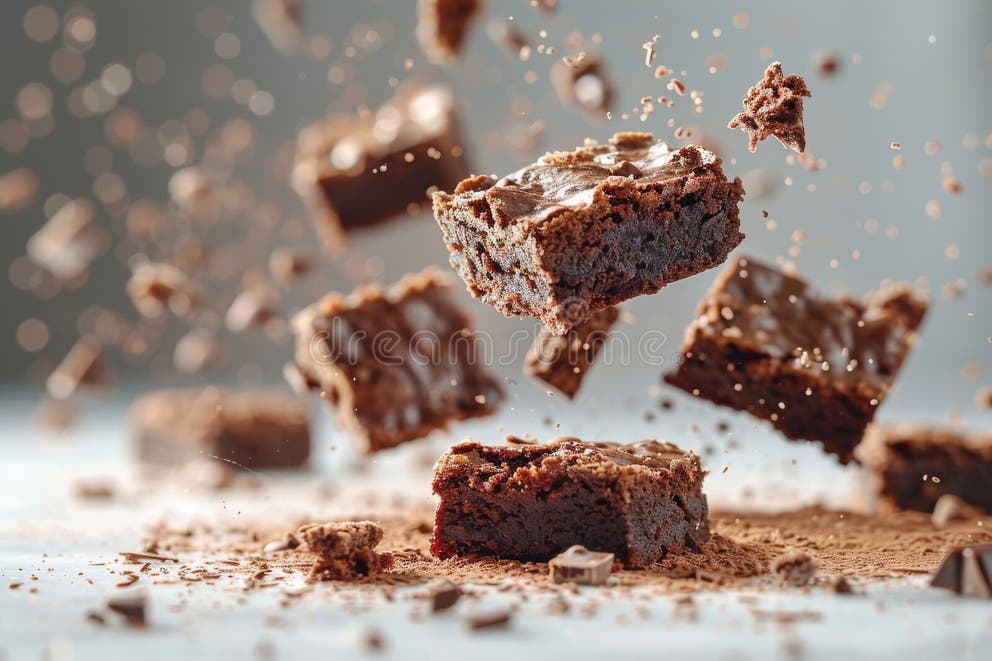 Dynamic Scene: Rich Cake Pieces and Chocolate in Motion Stock Photo ...