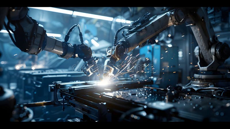 Intricate Welding Arms in Car Production Process Generative AI Stock ...