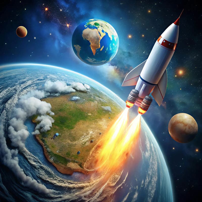 A Dynamic Scene of a Rocket Launching into Space with Earth in the ...