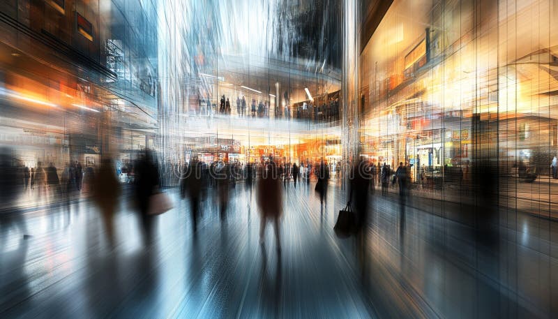 Dynamic Scene of Shoppers in a Modern Shopping Center with Blurred ...
