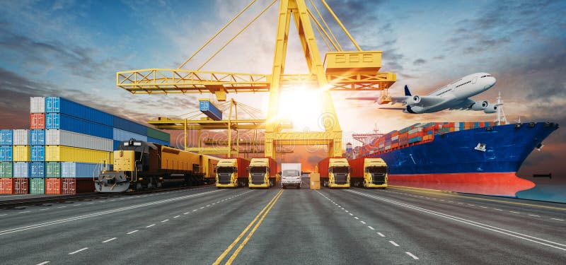 A Dynamic Scene Showcasing Intermodal Transportation, Featuring Cargo ...