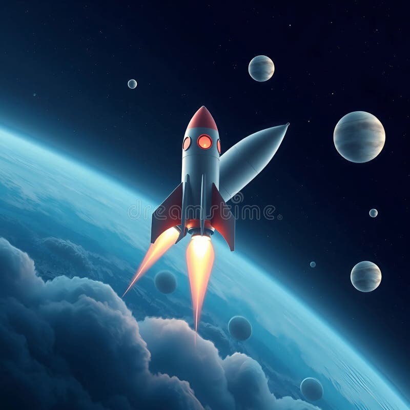 A Dynamic Scene of a Space Rocket Flying through Space Stock ...