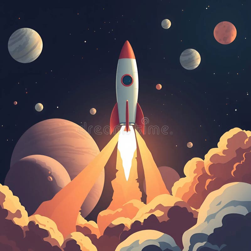 A Dynamic Scene of a Space Rocket Flying through Space Stock ...