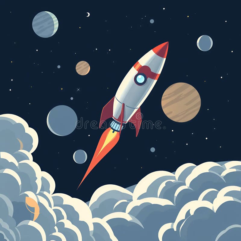 A Dynamic Scene of a Space Rocket Flying through Space Stock ...