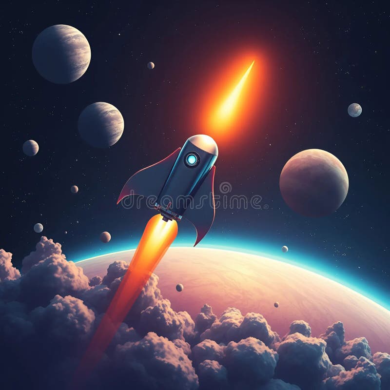 A Dynamic Scene of a Space Rocket Flying through Space Stock ...