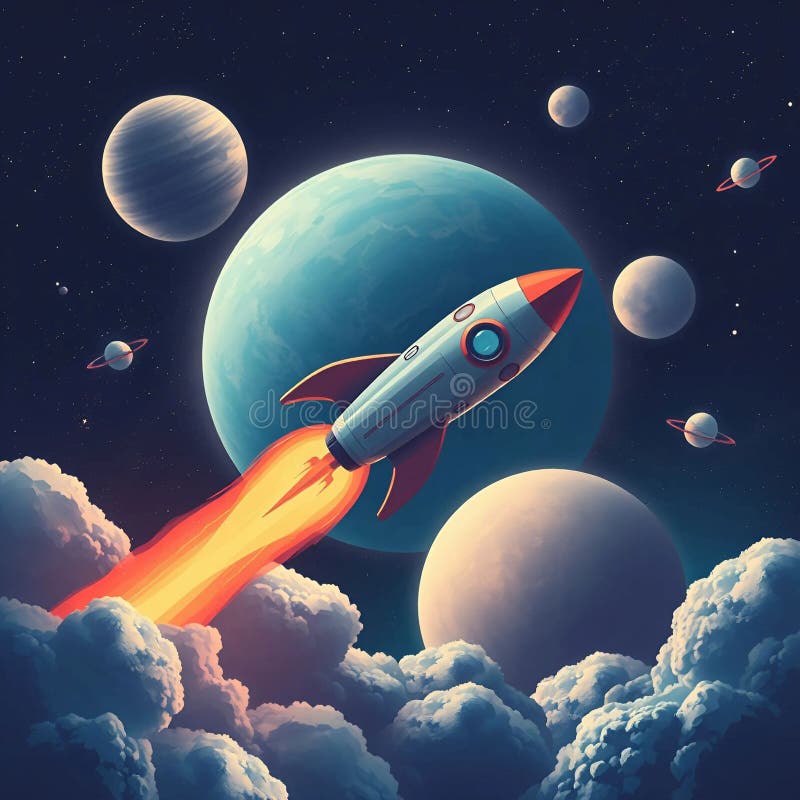 A Dynamic Scene of a Space Rocket Flying through Space Stock ...