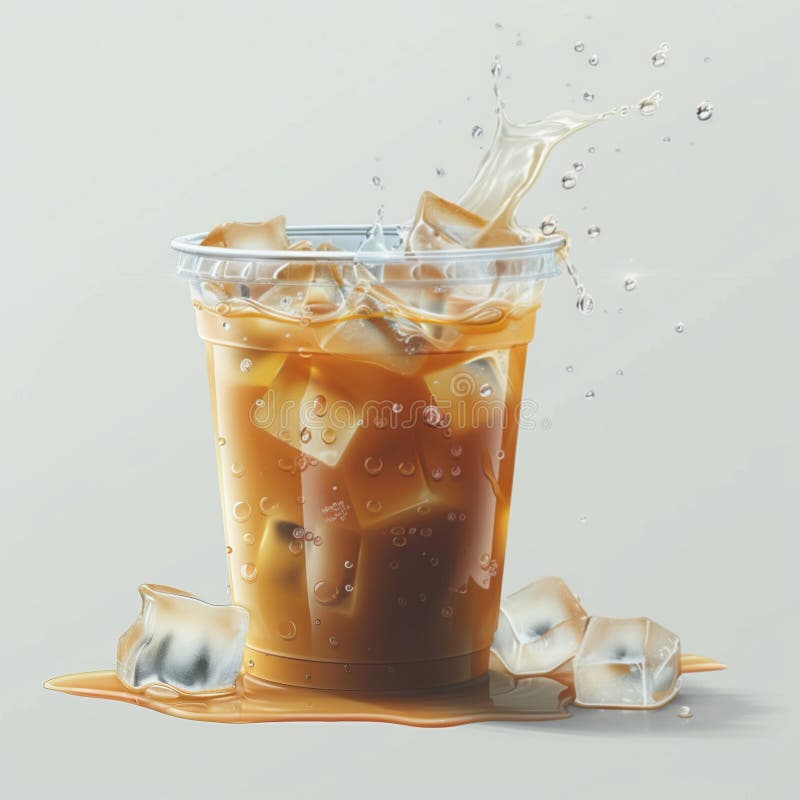 A Dynamic Scene of Spilled Iced Coffee with Splashes and Stray Ice ...