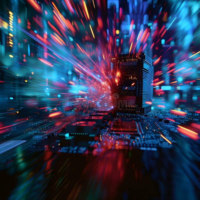 A Dynamic Scene of a Supercomputer Powering Up Stock Illustration ...