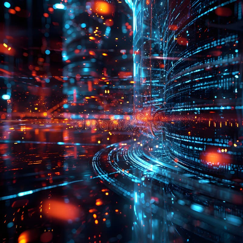 A Dynamic Scene of a Supercomputer Powering Up Stock Illustration ...