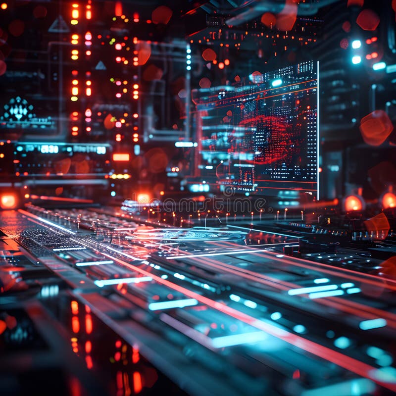 A Dynamic Scene of a Supercomputer Powering Up Stock Illustration ...