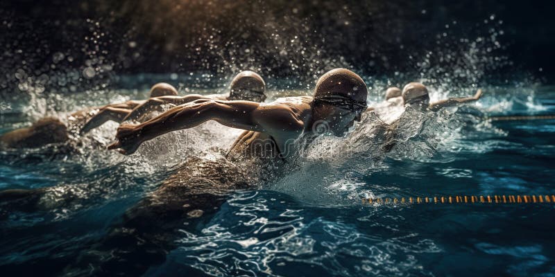 A Dynamic Scene of Swimmers Racing in a Pool, Showcasing the Strength ...
