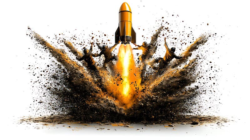 Team Launching Rocket with Energetic Determination Stock Illustration ...