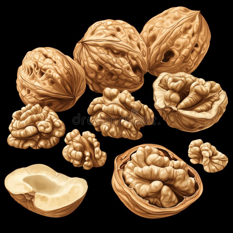 Walnut Pieces, Shelled and Unshelled, with Splash Effect Isolated on ...