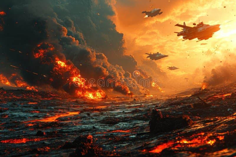 A Dynamic Scene Where Advanced Weaponry and Futuristic Projectiles ...