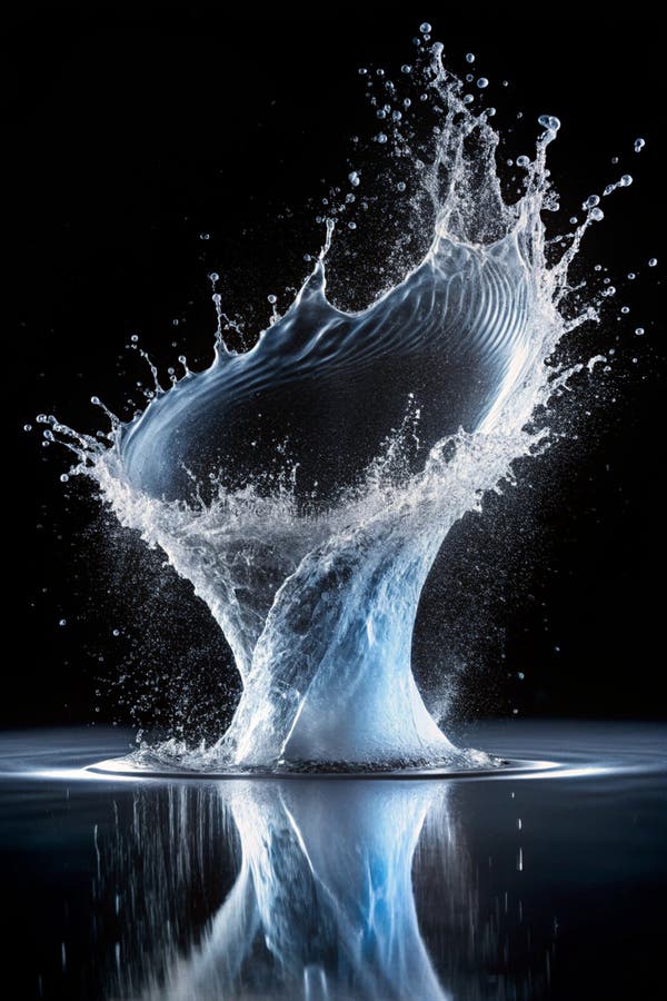 Dynamic Water Explosion Creating Curves in Mid-Air on Black Background ...