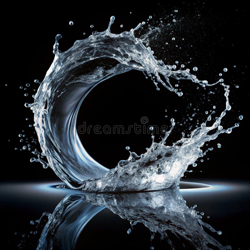 Dynamic Water Explosion Creating Curves in Mid-Air on Black Background ...