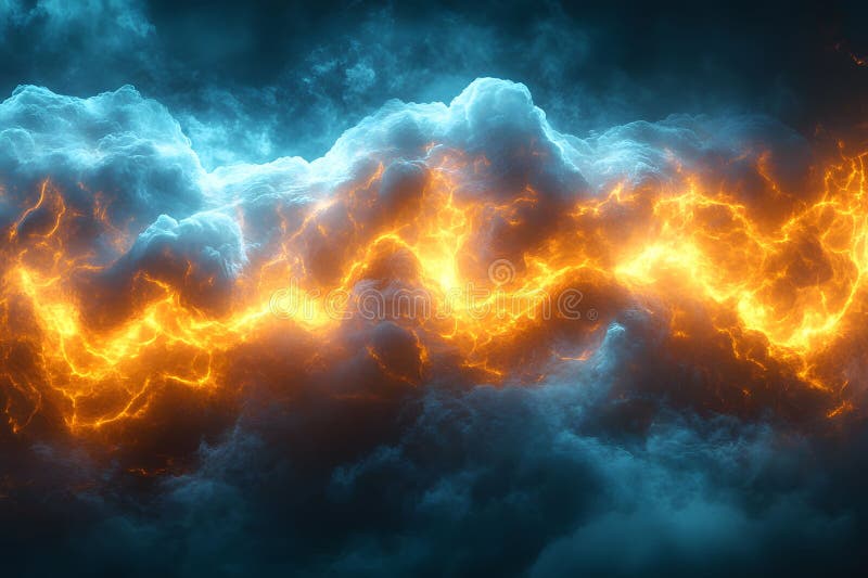 Fiery Lightning through Dramatic Cloudscape for Background Design ...