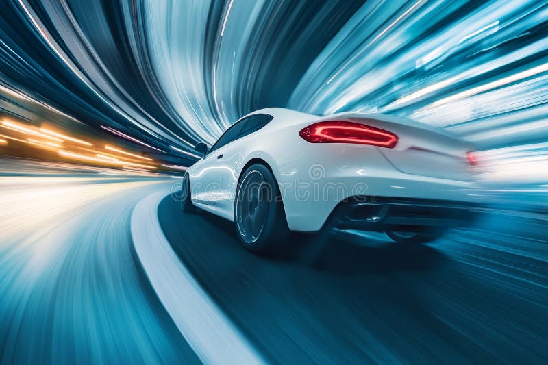 Dynamic Scene of a White Business Car Taking a Turn while a Blue Car ...