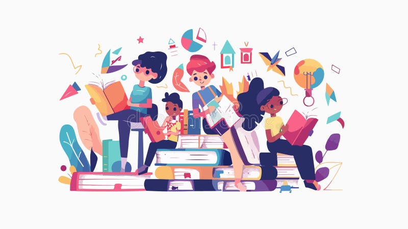 Dynamic School Banner with Children Students Studying Learning Together ...