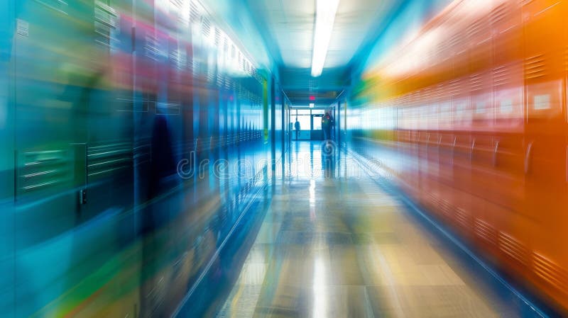 Dynamic School Hallway in Motion Stock Illustration - Illustration of ...