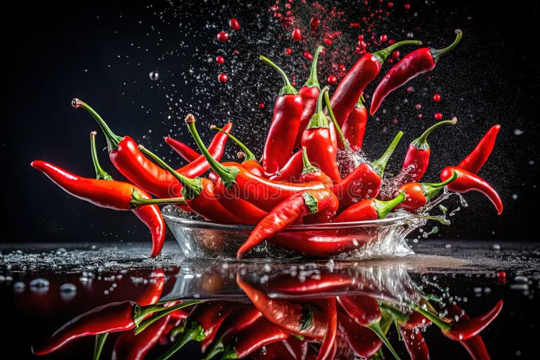 Dynamic Seamless Loop of Falling Red Chili Peppers Against a Dramatic ...