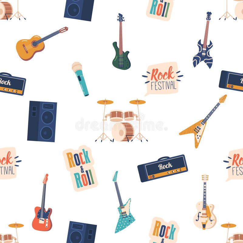 Dynamic Seamless Pattern Featuring an Array of Rock Music Instruments ...