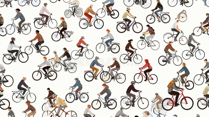 Dynamic Seamless Pattern of Various Cyclists in Action Stock ...