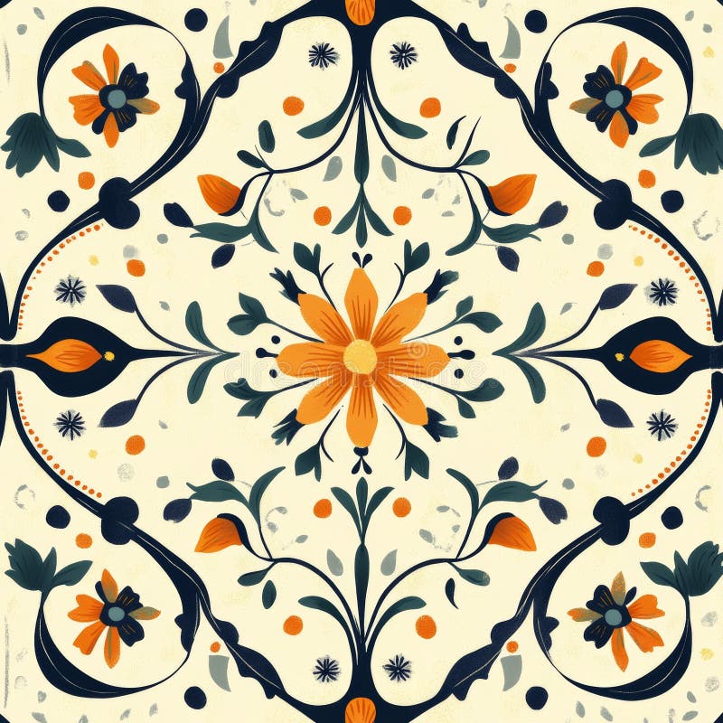 A Dynamic, Seamless Tile Pattern with Elaborate Floral Designs and Rich ...