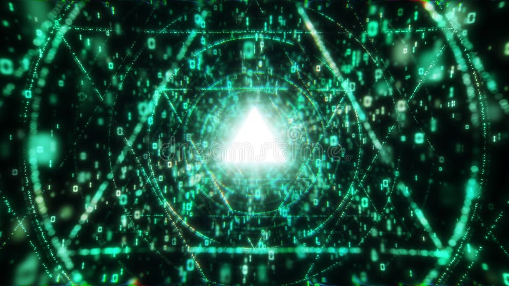 Glitchy Green Digital Tunnel with Distortion and Corrupted Binary Code Stock Illustration ...