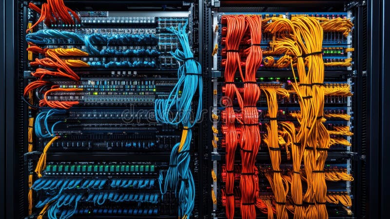 Dynamic Server Rack Setup with Vibrant Cables Stock Illustration ...