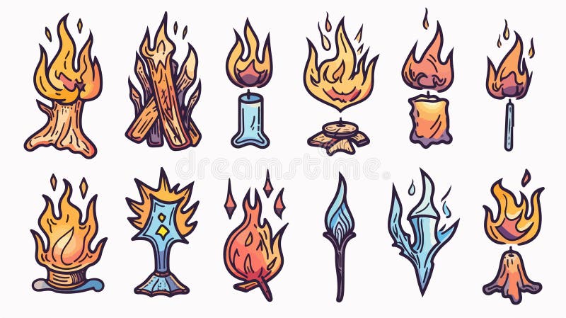 Dynamic Set of Fire Doodle Line Illustrations for Creative Projects ...