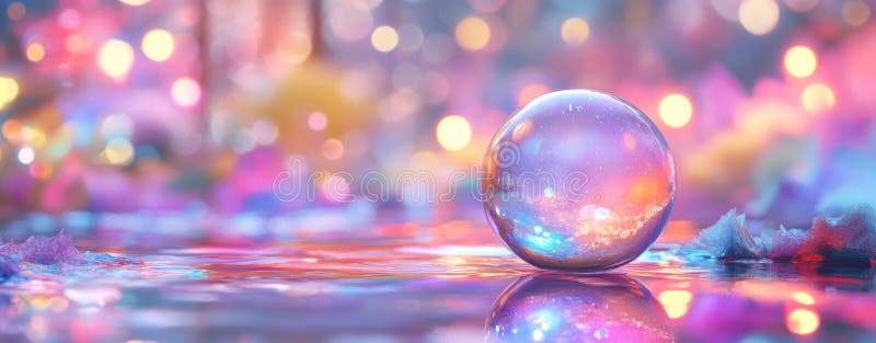 Dynamic Shadows are Cast by Floating Neon Orbs on a Sleek Metallic ...