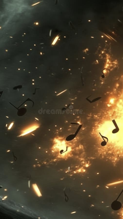 Dynamic Shards of Music Notes in Fiery Explosion Stock Illustration ...