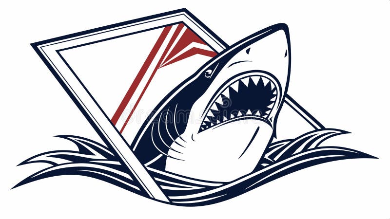 Dynamic Shark Illustration Jumping Over Waves with Shield Vector Design ...