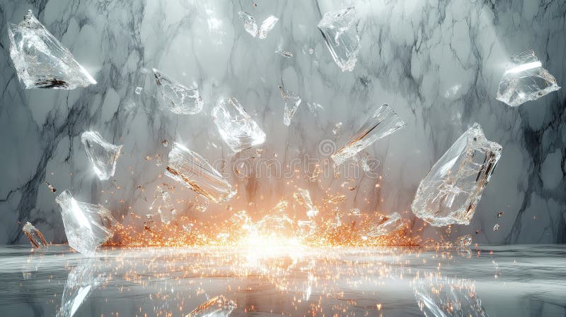 Dynamic Shattered Glass Fragments with Light and Marble Background ...