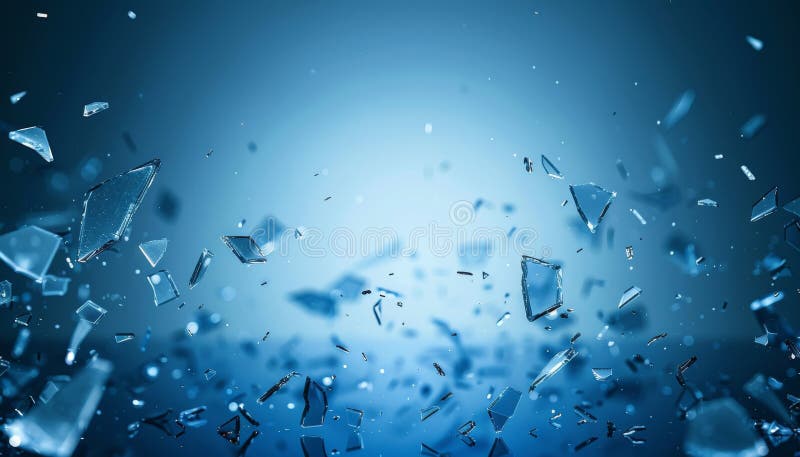 Dynamic Shattered Glass Fragments in Motion on Dark Background with ...