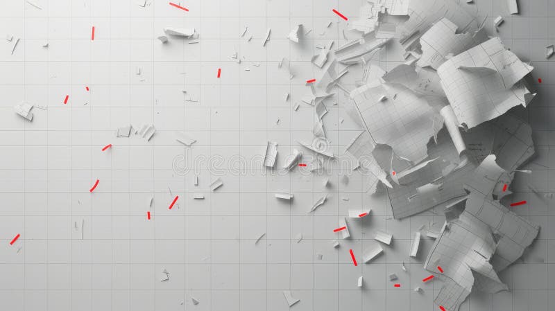 Dynamic Shattered Paper Fragments with Red Highlights Stock Image ...