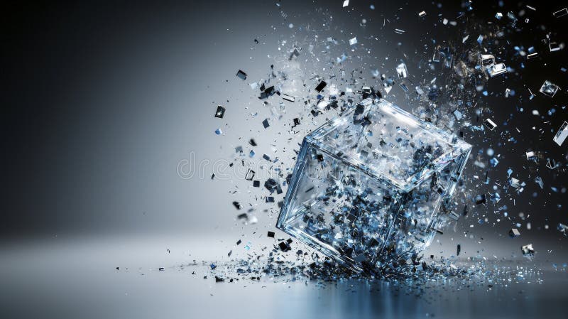 Dynamic Shattering of a Glass Cube Studio Environment Abstract Art Dark ...