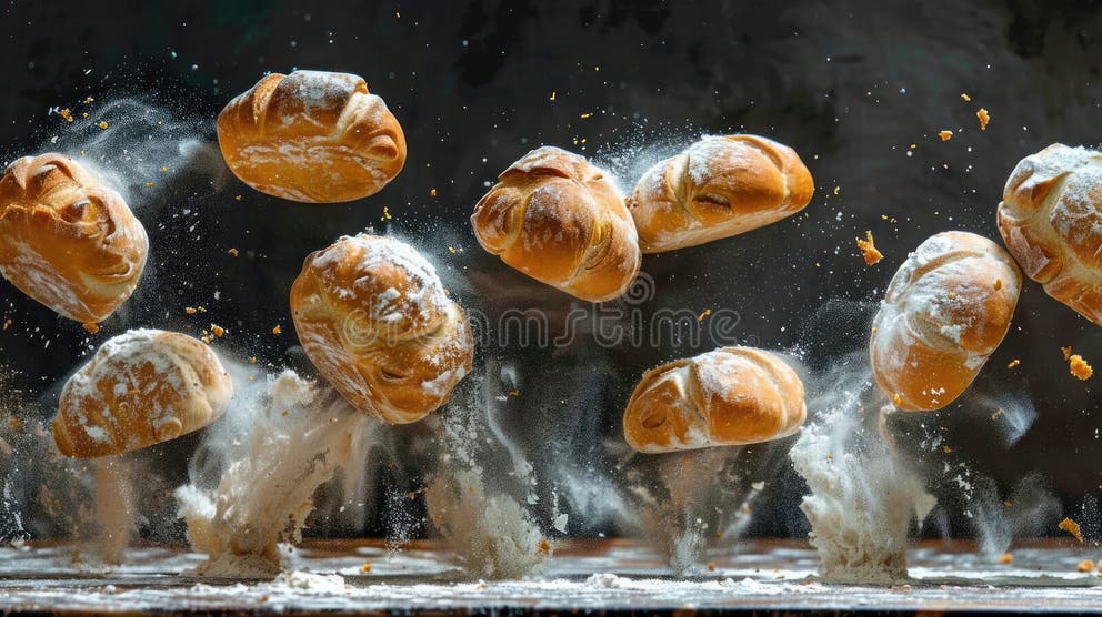 Golden Brown Breads Exploding with Flour Dust Stock Illustration ...
