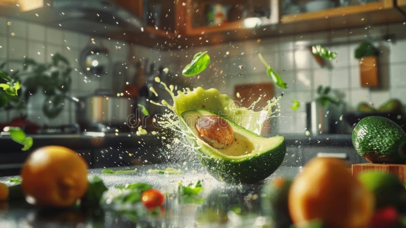 Dynamic Shot Capturing the Splash of an Avocado in a Kitchen ...