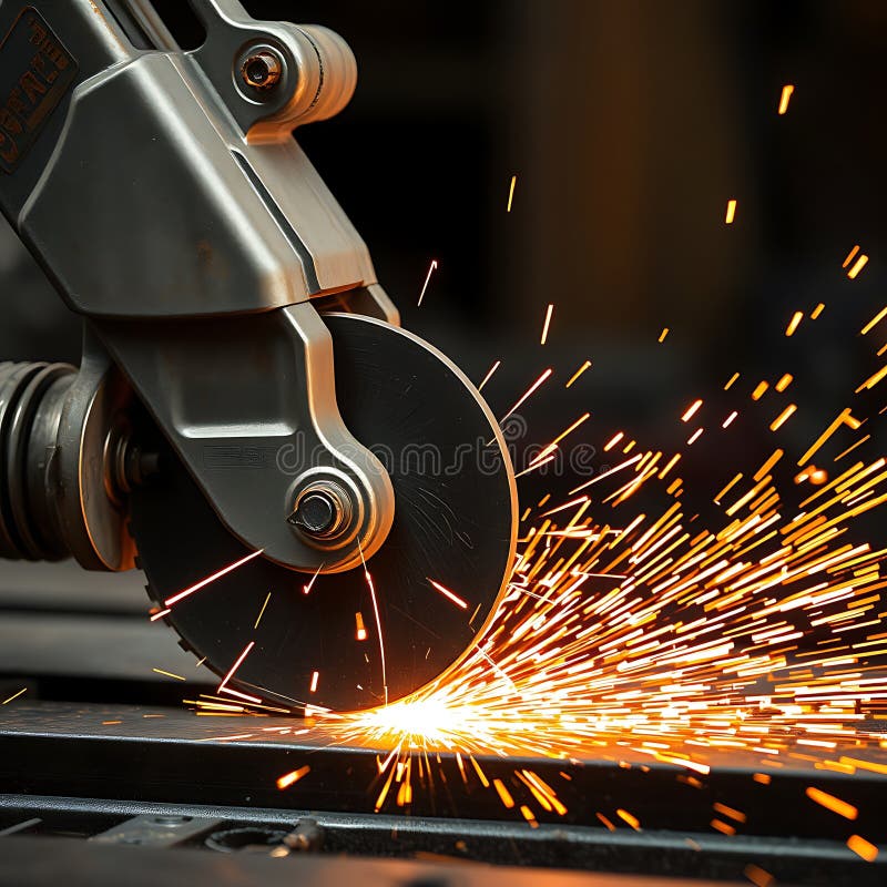 A Dynamic Shot of a Hydraulic Cutter Slicing through Metal with Sparks ...