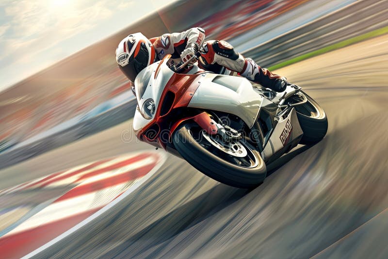 A Dynamic Shot of a Motorcycle Racer Skillfully Navigating a Sharp Turn ...