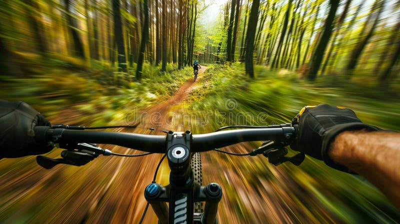 Dynamic Shot of a Mountain Biker Navigating a Challenging Trail through ...