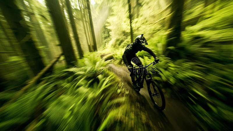 Dynamic Shot of a Mountain Biker Navigating a Challenging Trail through ...