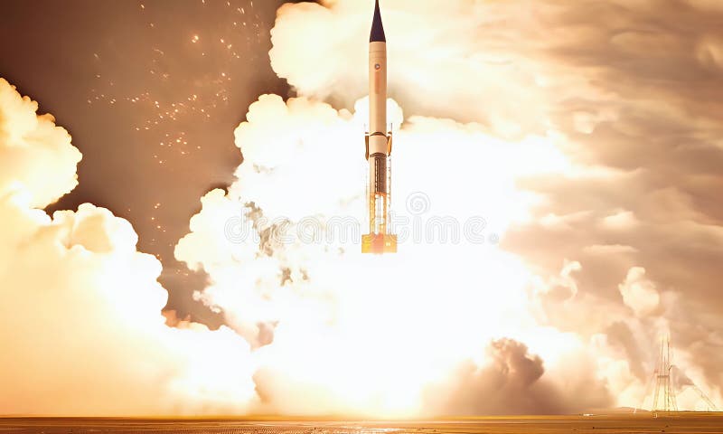 Dynamic Shot of Rocket Flames Bursting Out during Launch, with Sparks ...