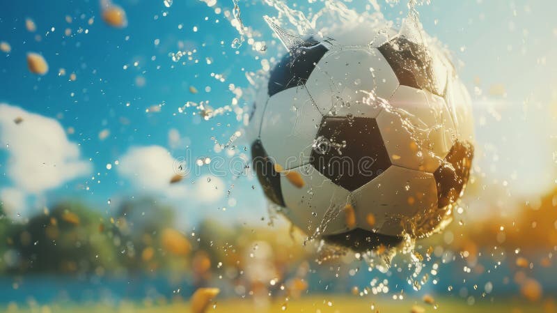 A Dynamic Shot of a Soccer Ball in Mid-air during a Game Stock ...