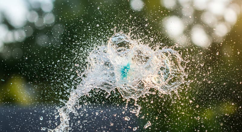 Water Balloon Explosion with a Backdrop of Blurred Green Foliage ...