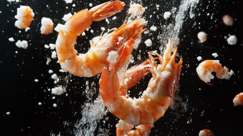 Dynamic Shrimp Splash: Cooked Seafood in Motion Stock Illustration ...